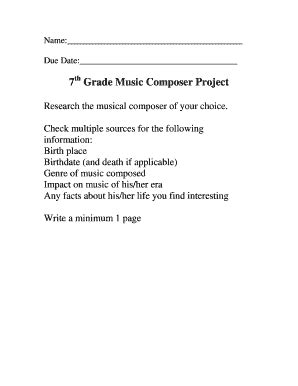 Fillable Online 7th Grade Music Composer Project Stbenedictholmdelorg