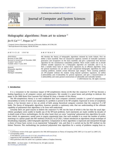 Pdf Holographic Algorithms From Art To Science Dokumentips