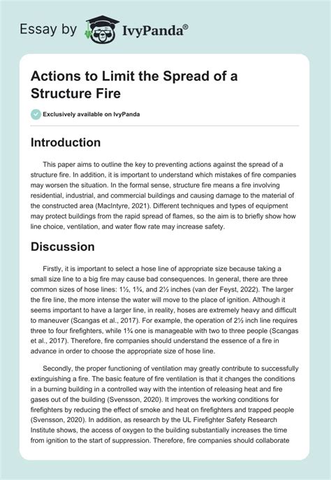 Actions To Limit The Spread Of A Structure Fire Words Research Paper Example
