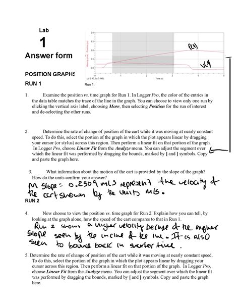 Lab 1 Position Graphs It Is A Lab For Free Fall Lab 1 Answer Form
