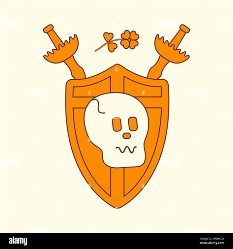 Skull Shield Two Crossed Swords Clover Design Element For Postcard