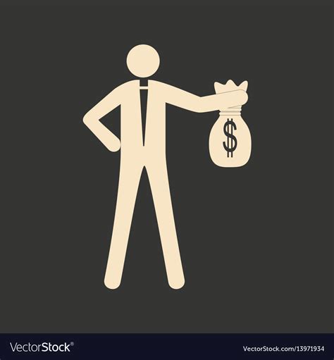 Flat In Black And White Man Holding Bag Money Vector Image