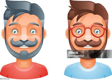 긱 Hipster 콧수염 빈티지 안경 앞 머리 남자 귀여운 아바타 머리 평면 디자인 서식 파일 벡터 일러스트 레이 션 개성 개념에 대한 스톡 벡터 아트 및 기타 이미지