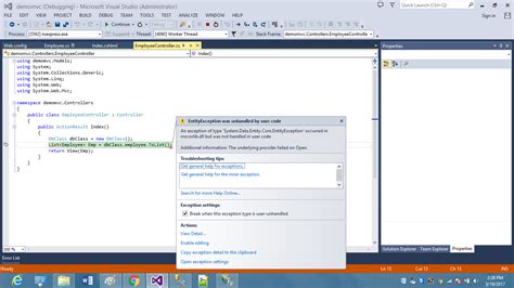sql server system data entity core entityexception in mvc stack