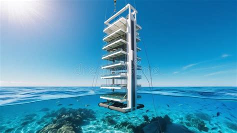 Innovative Floating Structure Amidst The Ocean Depths Stock