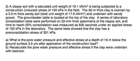 Solved A Clayey Soil With A Saturated Unit Weight Of 191