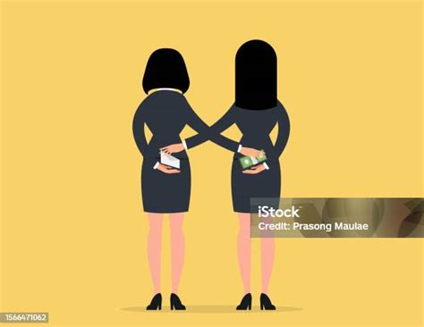 부패와 뇌물 수수 개념 두 명의 사업가가 돈을 교환하고 등 뒤에서 문서를 감싸고 있습니다 2명에 대한 스톡 벡터 아트 및 기타