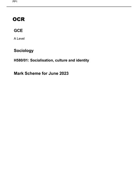 Ocr A Level Sociology H58001 Paper 1 June 2023 Final Mark Scheme