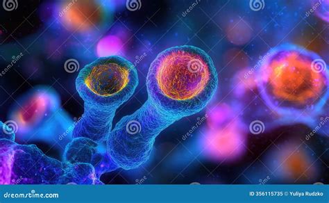 Colorful Stem Cells Under Microscope Detailed And Vibrant Microscopic View Of Biological Cells