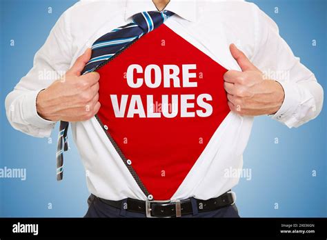 Businessman Shows Slogan Core Values Under His Shirt As A Business