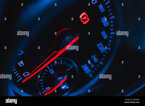 Glowing Car Speedometer Close Up View Background Luxury Dashboard With