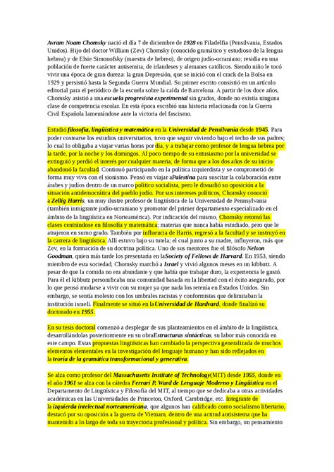 Noam Chomsky Apuntes De Ciencias De La Educación Docsity