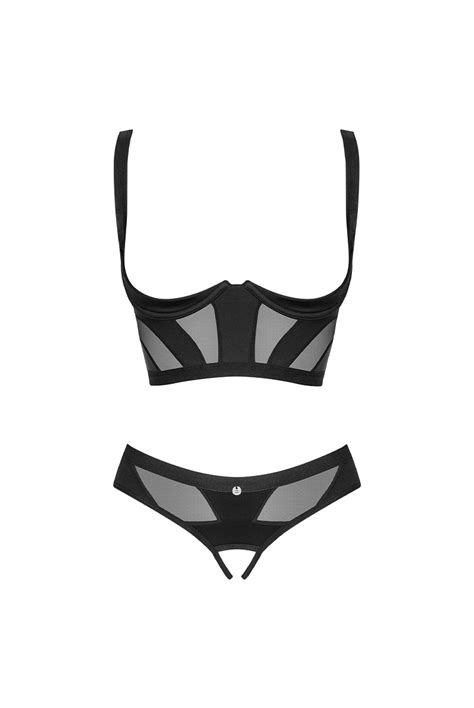 Chic Amoria 2 Pcs Crotchless Set ブラandクロッチレスショーツ2点セット（ワイヤーあり・オープンバスト
