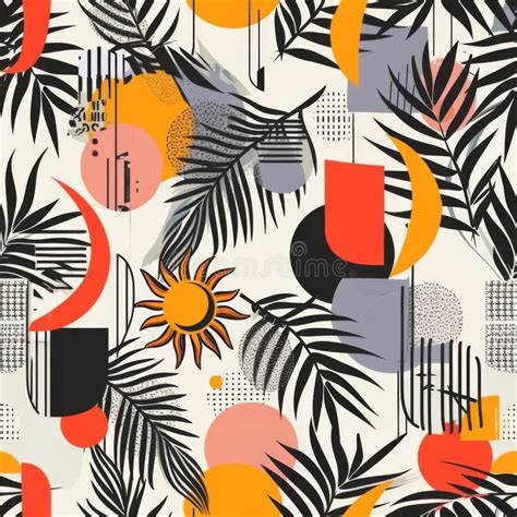 Retro Inspired Tropical Leaf And Shape Pattern Seamless Pattern With A
