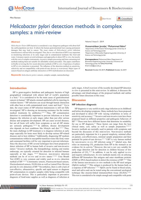 Pdf Helicobacter Pylori Detection Methods In Complex Samples A Mini Review
