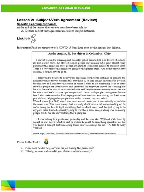 Lesson 2 And 3 Pdf Grammatical Number Verb