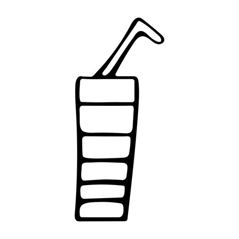 A Glass Of Coffee With A Straw Black And White Doodle Style 15238335