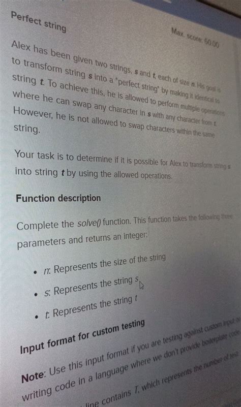 Perfect String Max Score 6000 Alex Has Been Given Two Strings S And T Each Of Size N His Goal Is