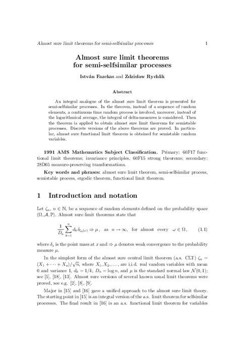 Pdf Almost Sure Limit Theorems For Semi Selfsimilar Processes