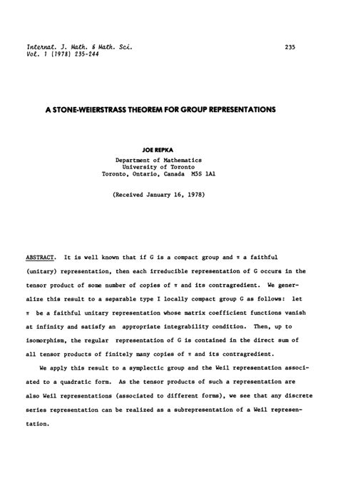 Pdf A Stone Weierstrass Theorem For Group Representations