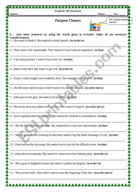 Purpose Clauses With Key Worksheet Worksheets Grammar Worksheets