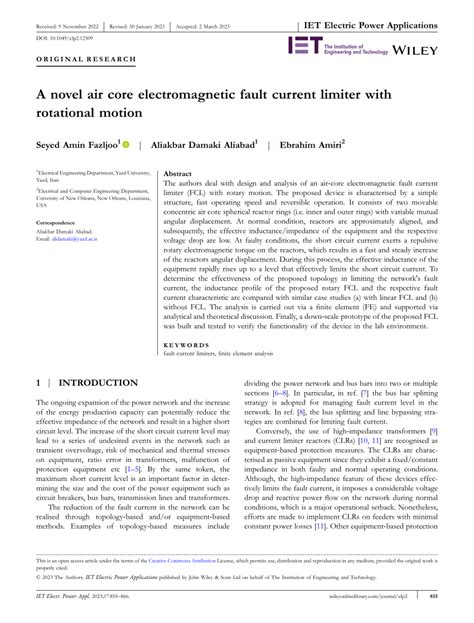 Pdf A Novel Air Core Electromagnetic Fault Current Limiter With