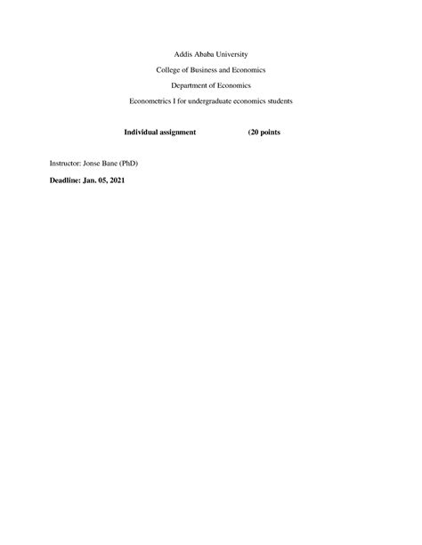 1639732437990 Econometrics I Assignment Dec 2021 1 Addis Ababa