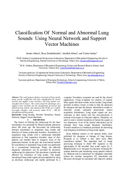 Pdf Classification Of Normal And Abnormal Lung Sounds Using Neural