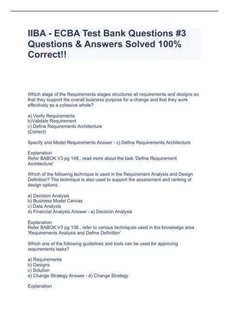 Iiba Ecba Test Bank Questions 3 Questions And Answers Solved 100 Correct Ecba Stuvia Us