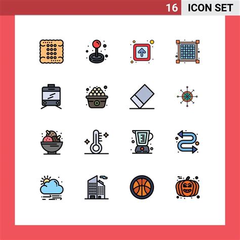 Mobile Interface Flat Color Filled Line Set Of 16 Pictograms Of Transport View Play Layout Signs