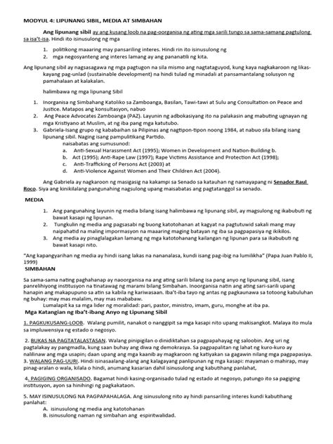 Modyul 4 Lipunang Sibil Media At Simbahan Pdf