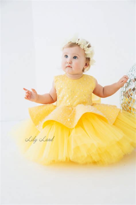 Sparkling First Birthday Dress Yellow Flower Girl Dress Etsy