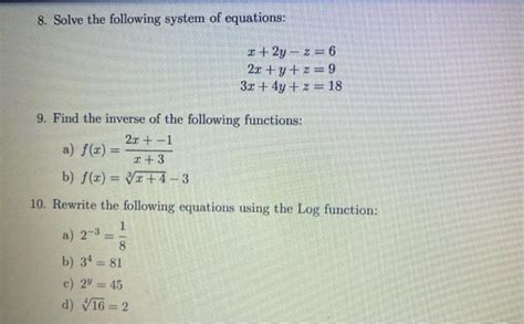 Solved 8 Solve The Following System Of Equations Chegg