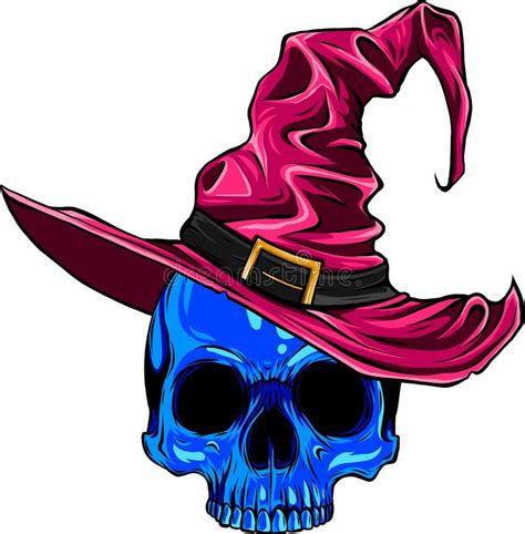 Skull With Witch Hat Vector Illustration On White Background Stock