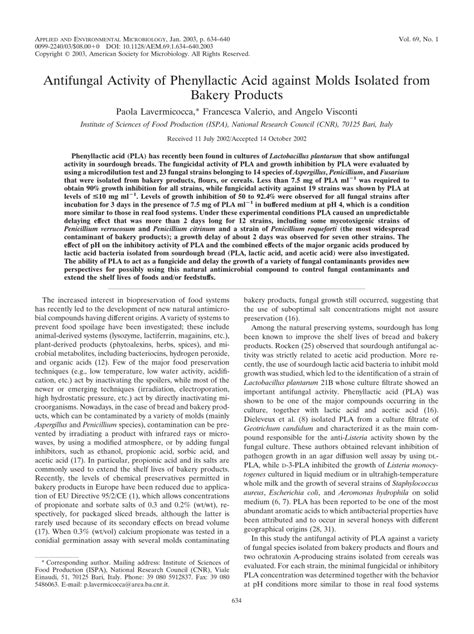 Pdf Antifungal Activity Of Phenyllactic Acid Against Molds Isolated