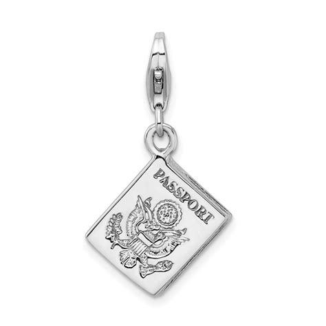 Sterling Silver Amore La Vita Rhodium Plated Polished 3 D Passport