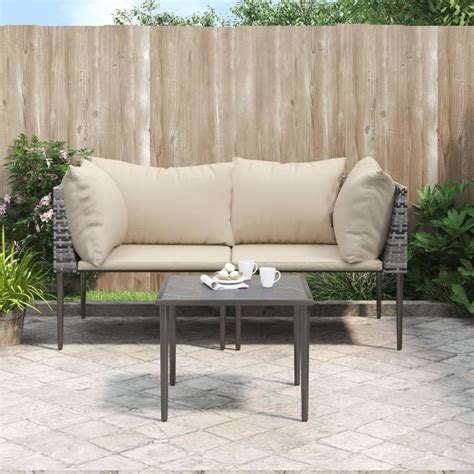 3 Piece Garden Lounge Set With Cushions Grey Poly Rattan Vidaxl Big W