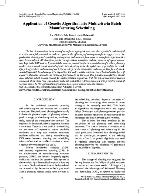 Pdf Application Of Genetic Algorithm Into Multicriteria Batch Manufacturing Scheduling