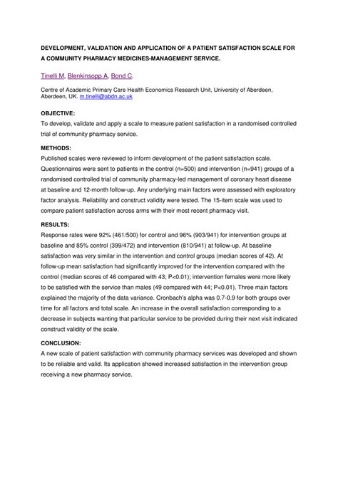 Pdf Development Validation And Application Of A Patient Satisfaction Scale For A Community