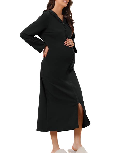 Unique Bargains Womens Robe Zip Up Hooded House Dress Nightshirt Hoodie