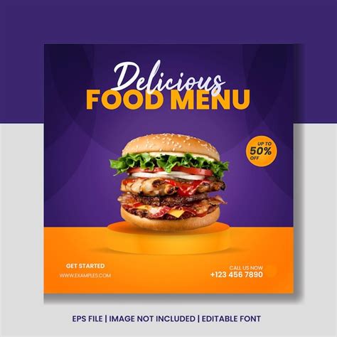 Premium Vector Delicious Burger And Food Menu Social Media Post Template