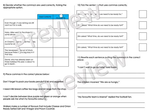 Using Commas Worksheet Teaching Resources