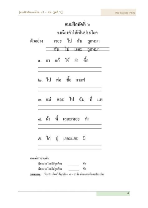 แบบทดสอบ แบบฝึกหัด แบบฝึกหัดภาษาไทย ป 1 ภาษาไทย ชุดที่ 2 บทที่ 12 สระ แอ และ สระเออะ