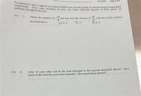For Questions 1 And 2 Suppose You Deposit 3000 In