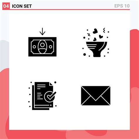 Editable Vector Line Pack Of 4 Simple Solid Glyphs Of Cash Ready Bouquet Romance Contact