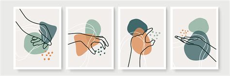 손 제스처 보헤미안 스타일의 벽 아트 장식 창조적 인 미니멀 한 손은 추상미술 배경을 그립니다 현대 일러스트레이션 벽 장식 엽서 포스터 브로셔를 위한 보헤미안 스타일 컬렉션