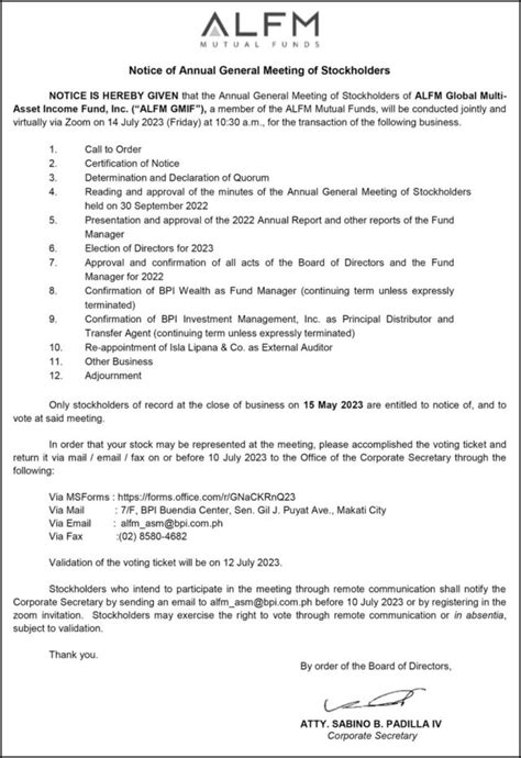 Alfm Global Multi Asset Income Fund Inc Issues Notice Of Annual