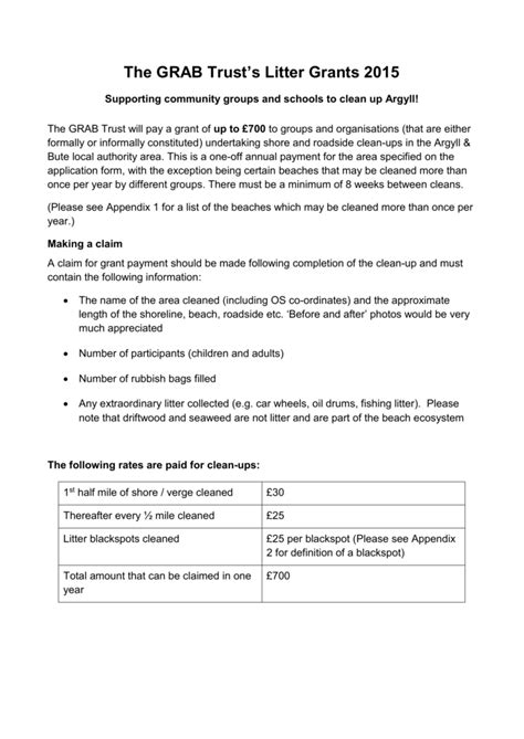 The Grab Trust Litter Grants Application Form Word