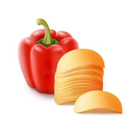 Vector Potato Crispy Chips Stack With Paprika Isolated On White