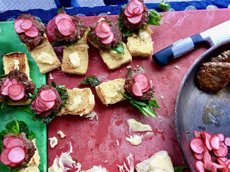 Lamb Sliders With Greens And Duck Egg Aioli And Pickled Radishes